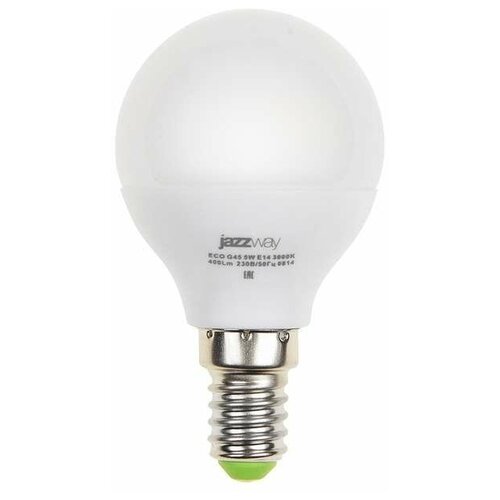 Лампа светодиодная PLED-ECO-G45 5Вт шар 4000К бел. E14 400лм 220-240В JazzWay 1036926A (90шт. в упак.)