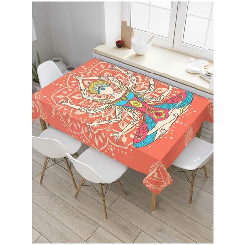 Скатерть прямоугольная JoyArty на кухонный стол "Красочная йога" из оксфорда, 120x145 см