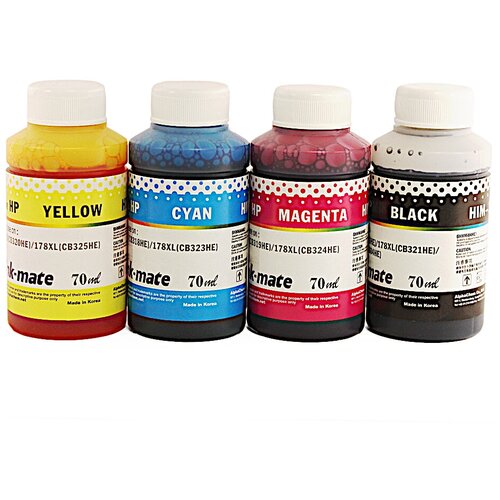 Чернила Ink-Mate для картриджей HP 178, HP 655, HP 920, HP 364, HP 564, HP 862, пигмент + водные, комплект 4 цвета по 70 мл, HIM-364A-364C-4