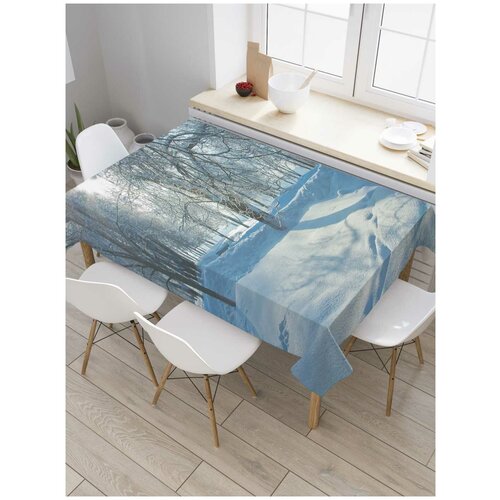 Скатерть прямоугольная JoyArty на кухонный стол "Снежное утро в лесу" из оксфорда, 120x145 см
