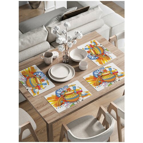 Комплект тканевых салфеток, плейсматов JoyArty с закругленными краями с рисунком "Кришна-джанмаштами" для сервировки стола 46x30 см, 4шт.