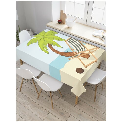 Скатерть прямоугольная JoyArty на кухонный стол "Шезлонг под пальмой на пляже" из оксфорда, 180x145 см