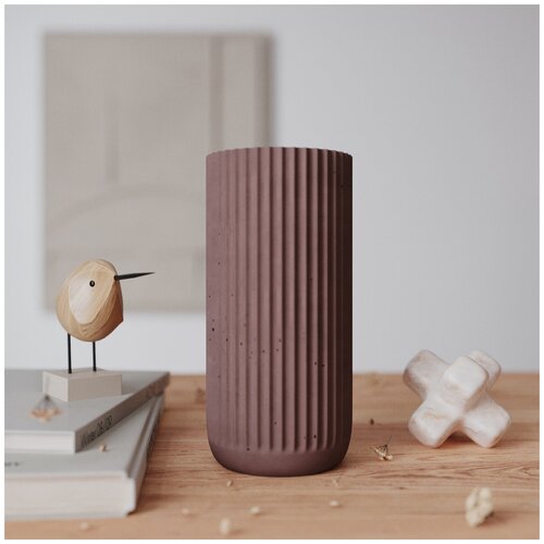 Декоративная ваза для сухоцветов Chloe M, 20x9.5 см, бетон, коричневая матовая