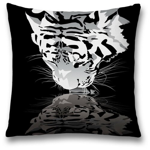 Наволочка декоративная на молнии, чехол на подушку JoyArty "Тигр пьющий воду" 45х45 см