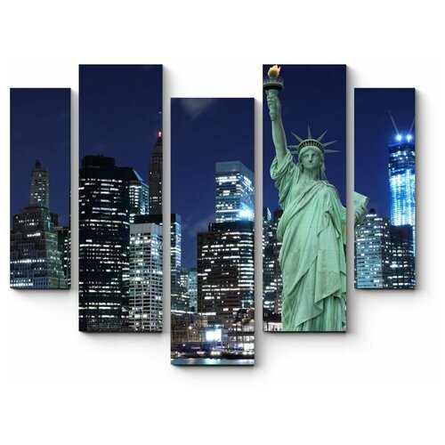 Модульная картина Статуя свободы в свете огней Манхэттена, Нью-йорк 141x114