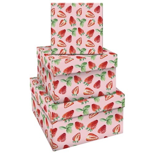 Набор квадратных коробок 3в1, MESHU "Strawberry", (19.5*19.5*11-15.5*15.5*9см)