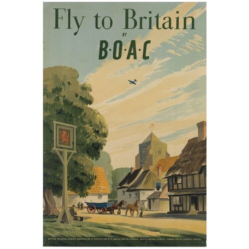Постер / Плакат / Картина Афиша - Fly to Britain 40х50 см в раме