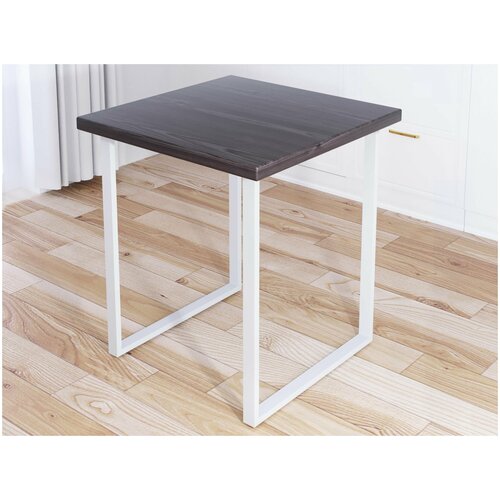 Стол кухонный Loft квадратный со столешницей цвета венге из массива сосны 40 мм и белыми металлическими ножками, 60x60х75 см