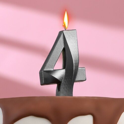 Свеча в торт "Грань" , цифра 4 , графит, 6,5 см