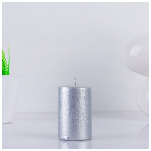 Свеча - цилиндр, 4х6 см, 9 ч, серебро