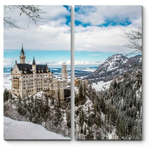 Модульная картина Замок Нойшванштайн в Германии зимой90x90