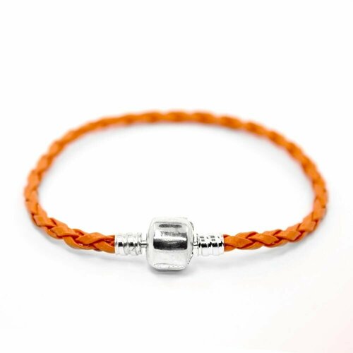 Браслет-цепочка Handinsilver ( Посеребриручку ) Кожаная основа для браслета с шармами, стекло, муранское стекло, стразы, 1 шт., размер 15 см, оранжевый