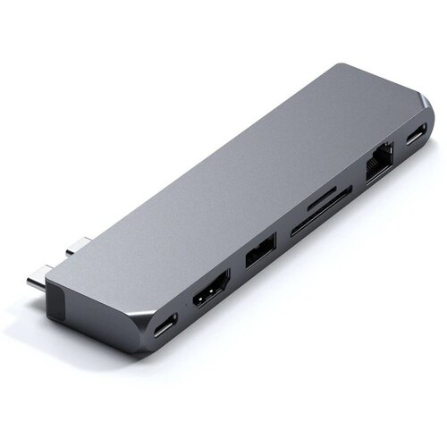 Многопортовый адаптер Satechi Pro Hub Max с двойным коннектором USB-C (USB4, USB-C, USB-A 3.0, SD, microSD, HDMI 4K 60 Гц, Gigabit Ethernet, разъём 3,5 мм) (Серый космос | Space Gray)