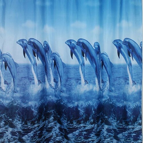 Штора санакс с рисунком - дельфины, в ванную комнату, без колец - полиэстэр