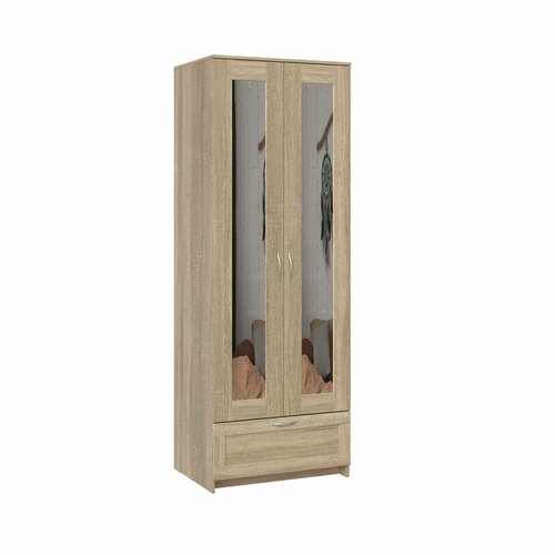 Шкаф сириус, 2 двери и 1 ящик с зеркалами, 78х59х220, дуб сонома, ГУД ЛАКК