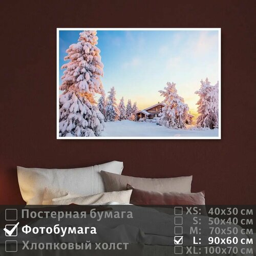 Постер на фотобумаге Красивый Дом В Зимнем Лесу 90х60 см ПолиЦентр