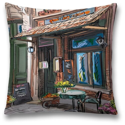 Наволочка декоративная на молнии, чехол на подушку JoyArty "Французские уличные кофейни" 45х45 см