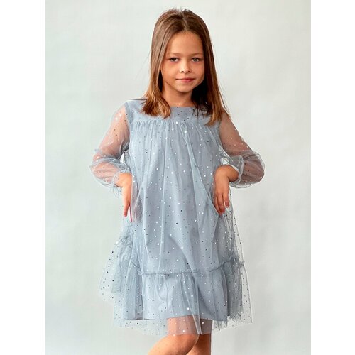 Платье Бушон, размер 104-110, голубой, серый