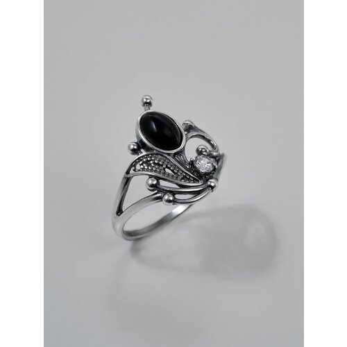 Кольцо Shine & Beauty, агат, размер 19, серебряный, черный
