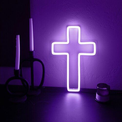 Светильник Неоновый крест, 27х40 см фиолетовый