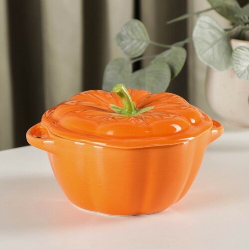 Горшочек из жаропрочной керамики для запекания «Тыква», 400 мл, 16×13×8,5 см, посуда для Хэллоуина, цвет оранжевый