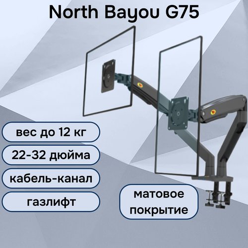 Двойной настольный кронштейн NB North Bayou G75 для мониторов 22-32" до 12 кг, черный матовый