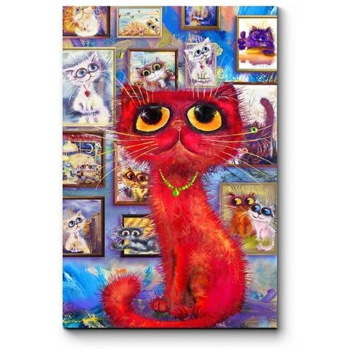 Модульная картина Красный кот гуляет по галерее 70x105