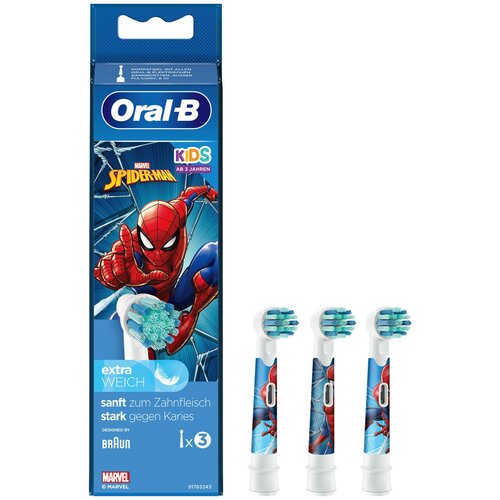 Набор насадок Oral-B Kids Человек-Паук для электрической щетки, белый/синий, 3 шт.