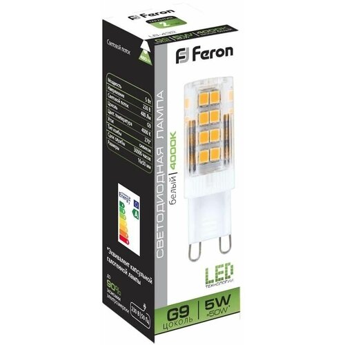 Лампа светодиодная LED 5вт 230в G9 белый капсульная | код. 25770 | FERON (2шт. в упак.)