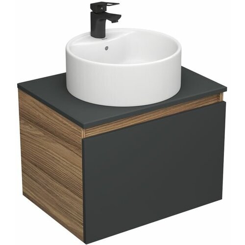 Комплект для ванной, 3 предмета (тумба Bau Dream Blackwood 60 графит + раковина BAU Element D40, с отв. под смеситель, белая, смеситель Cerama Black)