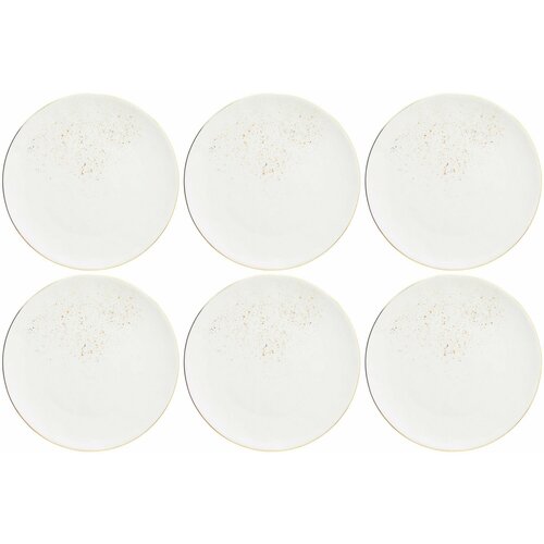 Набор тарелок Сервировочных Обеденных 26 см на 6 персон Bronco Gold, Фарфор, Столовые Мелкие, Закусочные Белые, 6 Шт набор посуды