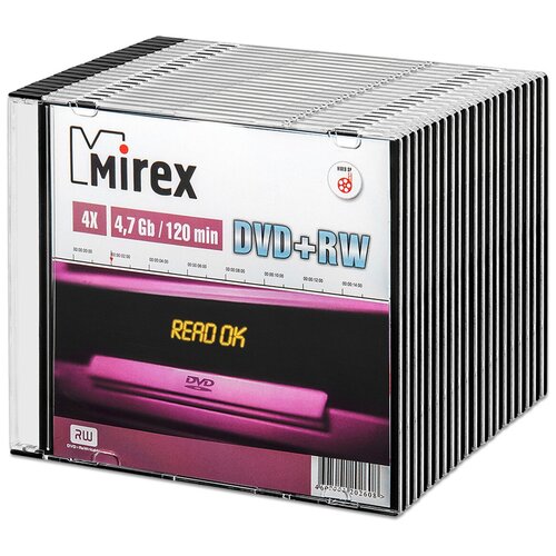 Перезаписываемый диск DVD+RW Mirex 4,7Gb 4x slim box, упаковка 20 шт.