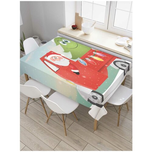 Скатерть прямоугольная JoyArty на кухонный стол "Грузовик санты" из оксфорда, 120x145 см