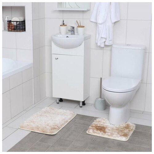 Набор ковриков для ванной и туалета Доляна "Пушистик", 2 шт: 35x40, 40x60 см, цвет бело-коричневый