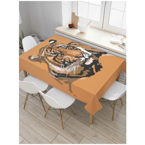 Скатерть прямоугольная JoyArty на кухонный стол "Тигр думает" из оксфорда, 120x145 см