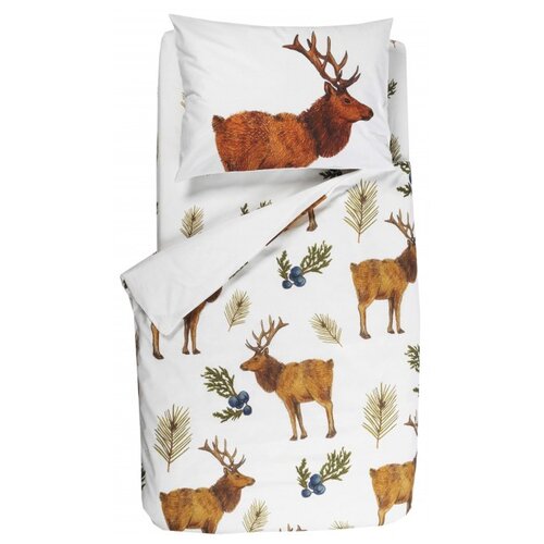 Комплект постельного белья Forest kids Deer by Lessnitsya, 1.5-спальное, хлопок, белый/коричневый