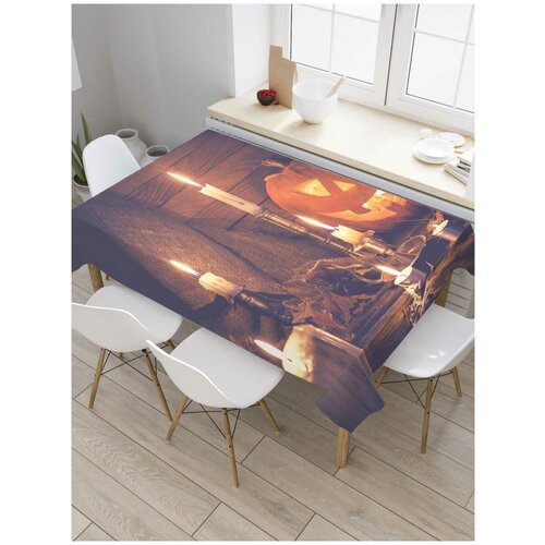 Скатерть прямоугольная JoyArty на кухонный стол "Тыквенный фонарь при свечах" из оксфорда, 120x145 см
