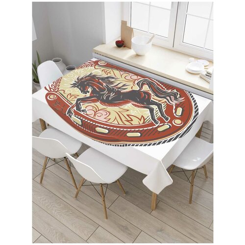 Скатерть прямоугольная JoyArty на кухонный стол "Конь в подкове" из оксфорда, 180x145 см