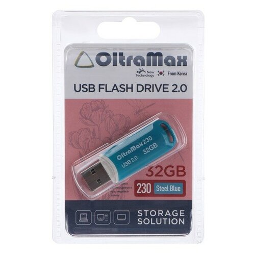 Флешка OltraMaх 230, 32 Гб, USB2.0, чт до 15 Мб/с, зап до 8 Мб/с, синяя
