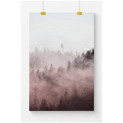 Постер на стену для интерьера Postermarkt Туман в лесу №2, размер 70х100 см, постеры картины для интерьера в тубусе