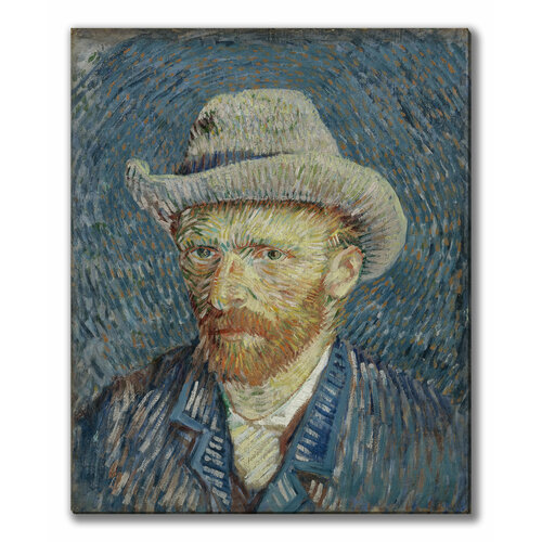 Картина для интерьера на холсте Винсент ван Гог «Автопортрет в серой фетровой шляпе» 65х80 холст без подрамника