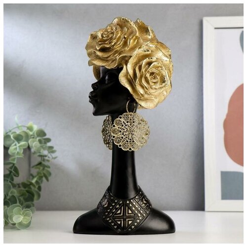 Сувенир полистоун "Африканка с золотыми розами в волосах"микс 28,5х13,5х10,5 см