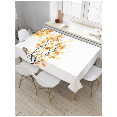 Скатерть прямоугольная JoyArty на кухонный стол "Воробьи ждут осень" из оксфорда, 180x145 см