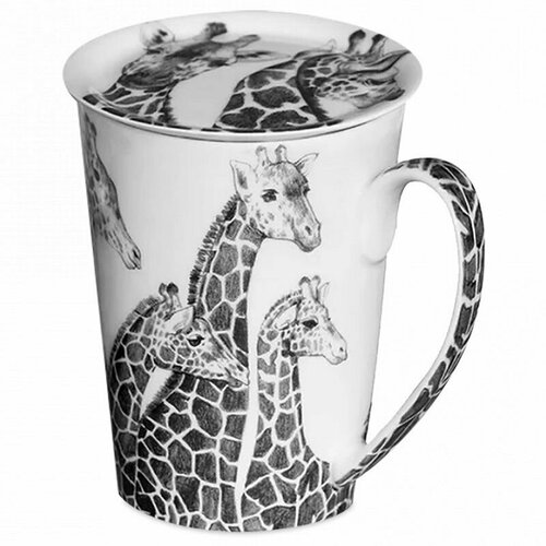 Кружка для чая с крышкой чашка для кофе кружечка для какао бокал для напитков 450 мл. фарфоровая посуда TAITU Giraffe, WILD SPIRIT