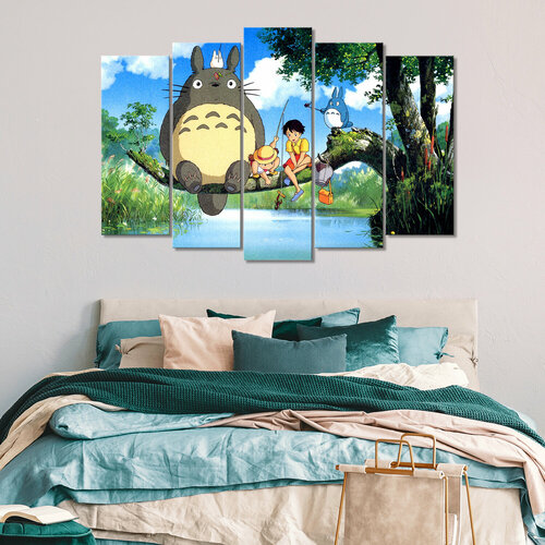 Модульная картина/Модульная картина на холсте/Модульная картина в подарок/My neighbor Totoro/Мой сосед Тоторо 125х85