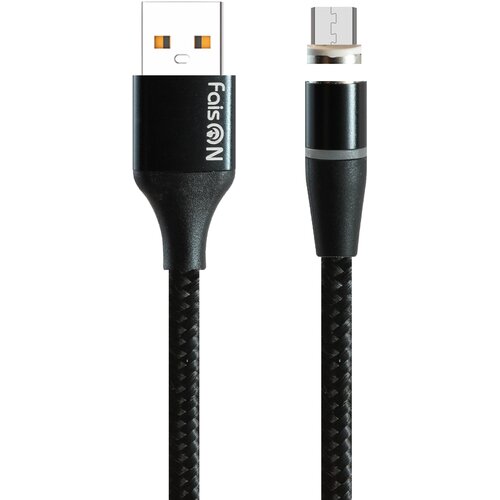 Кабель USB - микро USB FaisON K-05 Union, 1.0м, 3,0А, цвет: ткань, в переплёте, магнитный коннектор, цвет: чёрный