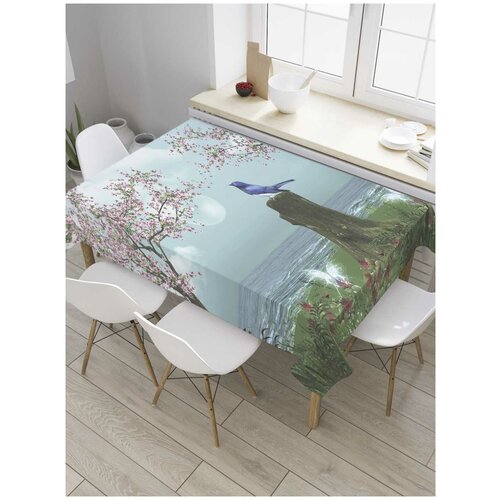 Скатерть прямоугольная JoyArty на кухонный стол "Пение у реки" из оксфорда, 180x145 см
