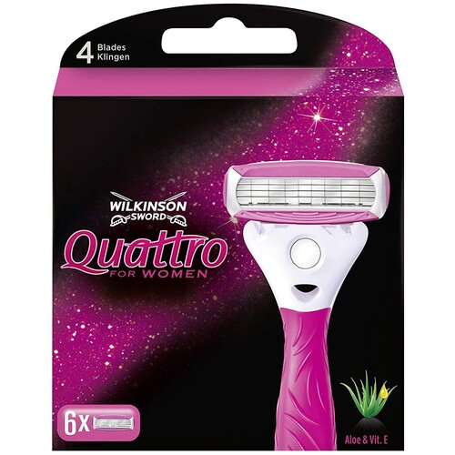 Wilkinson Sword / Schick Quattro for Women / Сменные кассеты для женской бритвы Quattro ( 6 шт)