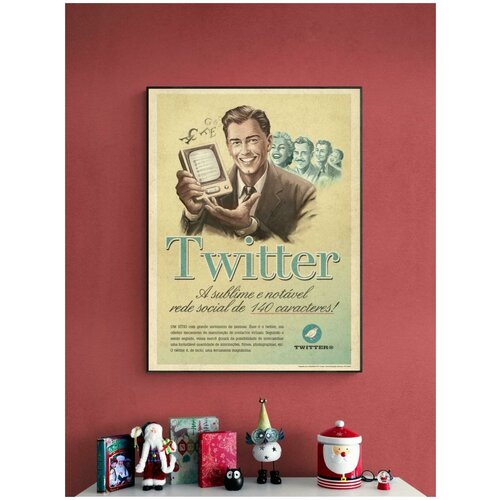 Постер / Плакат / Картина на холсте Ретро плакта твиттер 90x120 см в подарочном тубусе