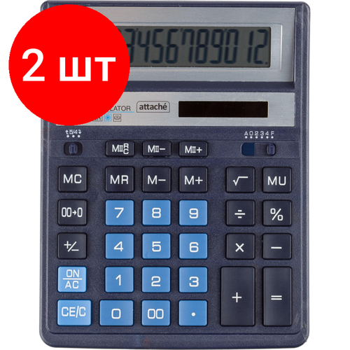 Комплект 2 штук, Калькулятор настольный полн. Attache AF-888.12р, дв. пит,204x158мм, темно-син